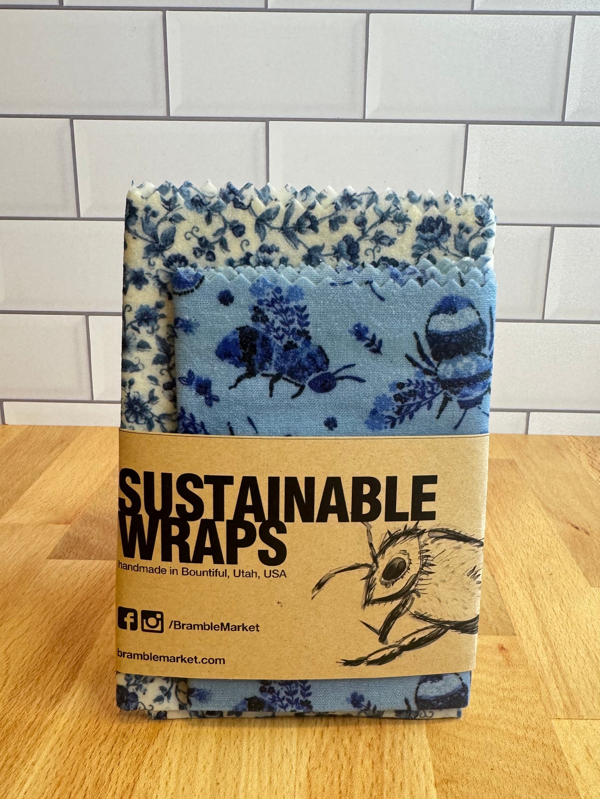 Blue Bee Beeswax Wraps – Set of 2 (Small & Medium) – Bramble Market